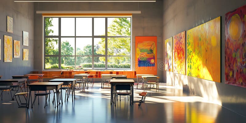 Sunlit Classroom Art Room School Interior Design Background Wallpaper ...