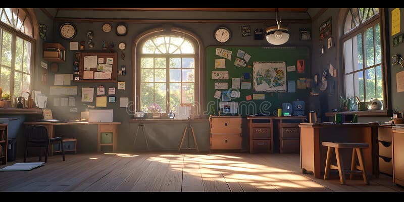 Sunlit Classroom Digital Art Wallpaper Background Wallpaper Stock ...