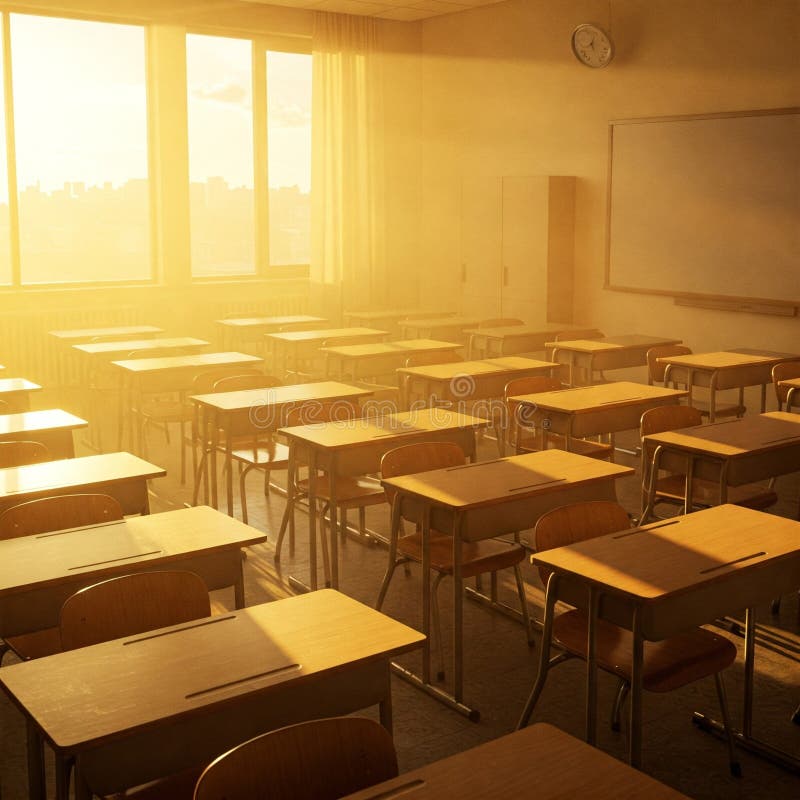 Sunlit Empty Classroom Nostalgic Warm (Generated with AI) Stock ...