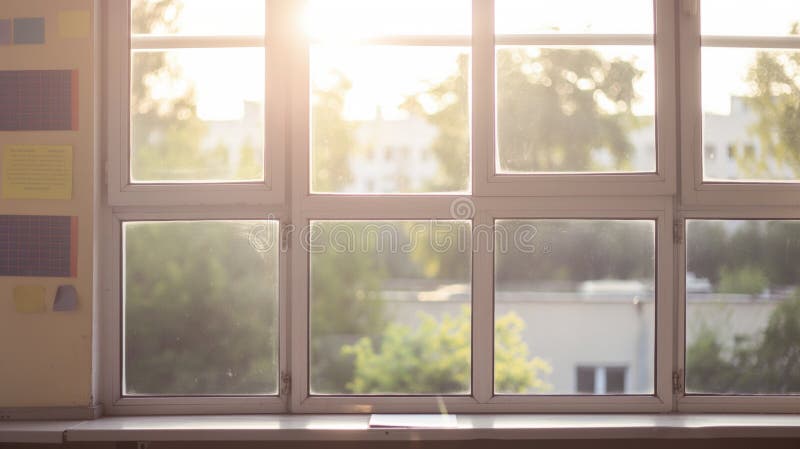 Sunlit Classroom Window with Natural Light Filtering through ...