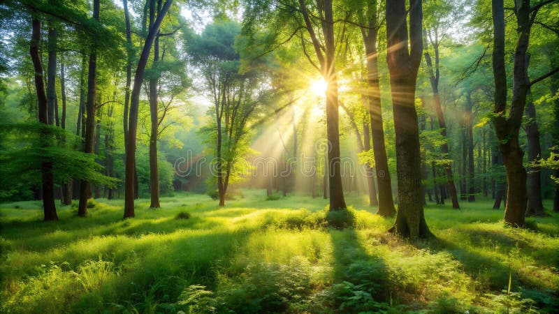 A Sunlit Clearing in a Dense Forest AI Generated Stock Illustration ...