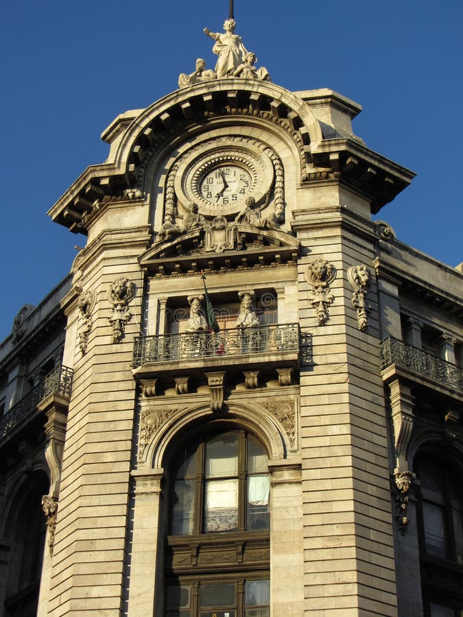 Sunlit Clock Tower Building in Mexico City Stock Photo - Image of blue ...