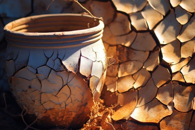 Sunlit Close-up of Cracked Clay Pot during Drying Stock Image - Image ...