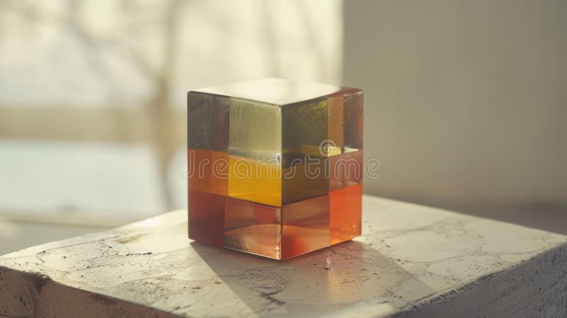 Sunlit Colorful Acrylic Cube on White Surface Stock Illustration ...