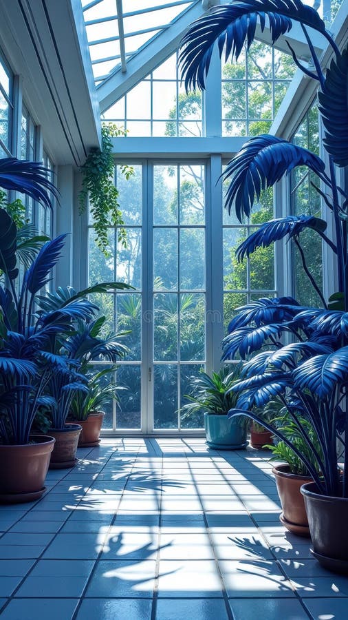 Sunlit Conservatory Blue Foliage Potted Plants Stock Photos - Free ...