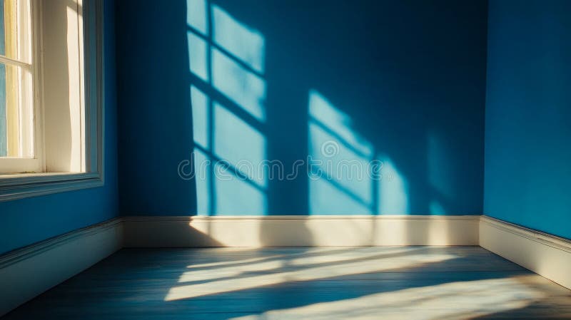 Sunlit Corner of a Room with Vibrant Blue Walls Creating Intriguing ...