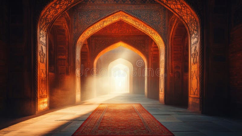 Sunlit Corridor in Ancient Architectural Marvel Stock Illustration ...
