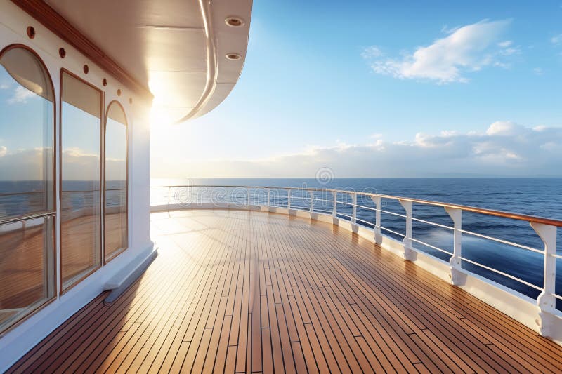 Sunlit Cruise Ship Deck with Ocean View Stock Image - Image of travel ...