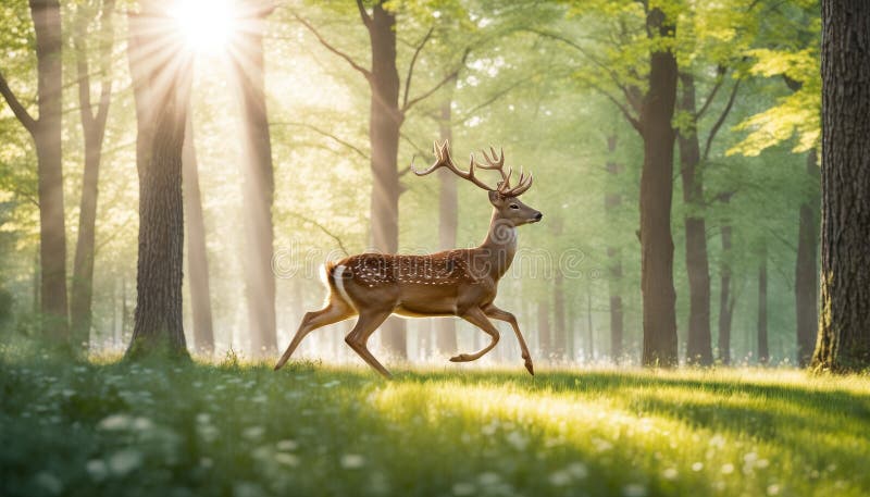 Sunlit Deer in Forest Clearing Stock Image - Image of sunshine, serene ...