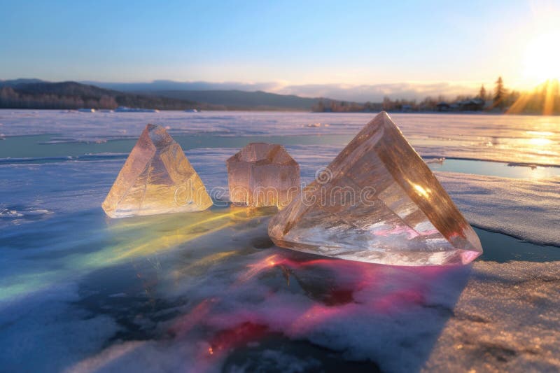 Sunlit Diamond Dust Creating a Rainbow Effect on Ice Stock Image ...