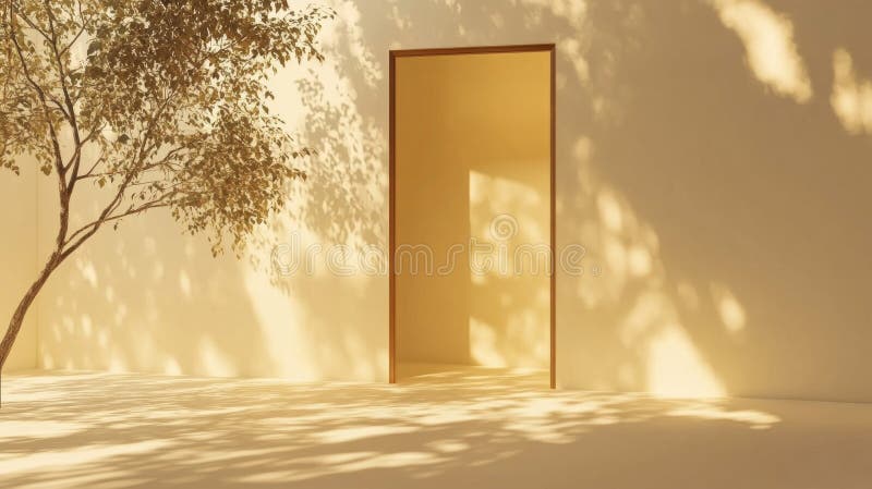 Sunlit Doorway and Tree Shadows on Beige Wall Stock Illustration ...