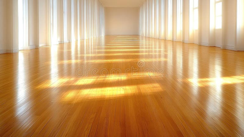 Sunlit, Empty Hall with Polished Wooden Floor Stock Image - Image of ...