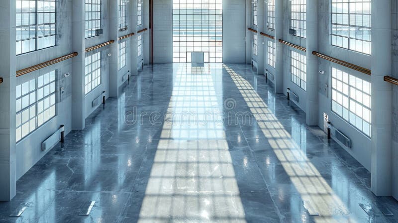 Sunlit Empty Industrial Hall with Large Windows. Generative Ai Stock ...