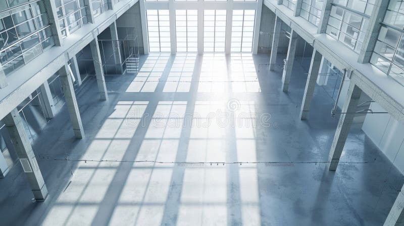 Sunlit Empty Industrial Hall with Large Windows. Generative Ai Stock ...