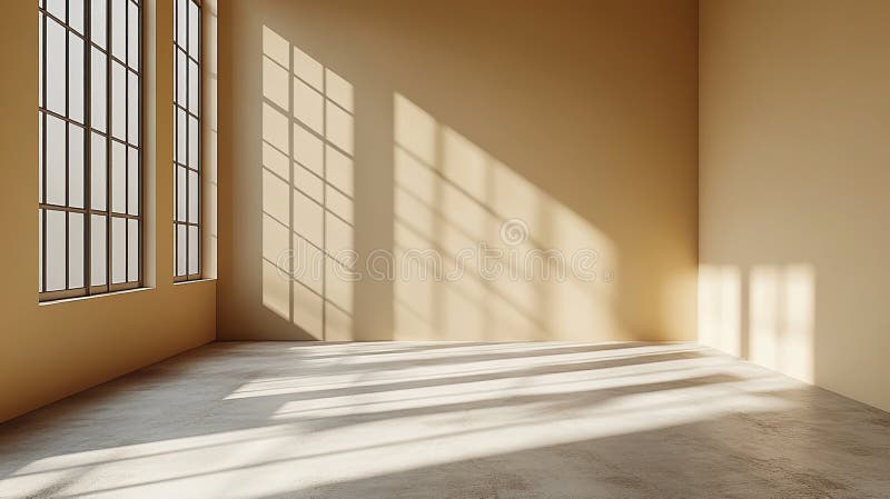 Sunlit Empty Room with Large Windows and Beige Walls Stock Illustration ...