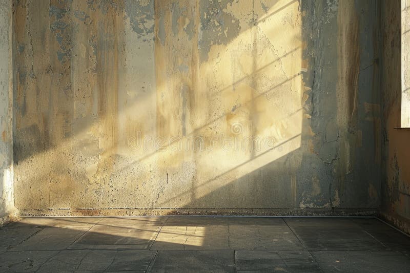Sunlit Empty Room with Textured Walls and Shadows Creating a Warm and ...
