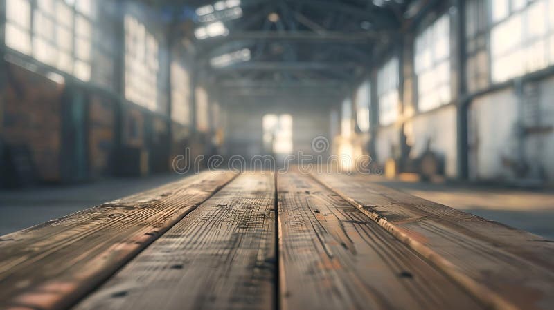 Sunlit Empty Warehouse with Wooden Floor, Industrial Loft Style ...