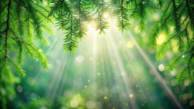 Sunlit Evergreen Branches Framing a Magical Forest Scene. Generative AI ...