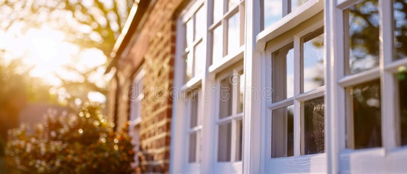 Sunlit Exterior Window with Greenery and Brick Wall. Generative Ai ...