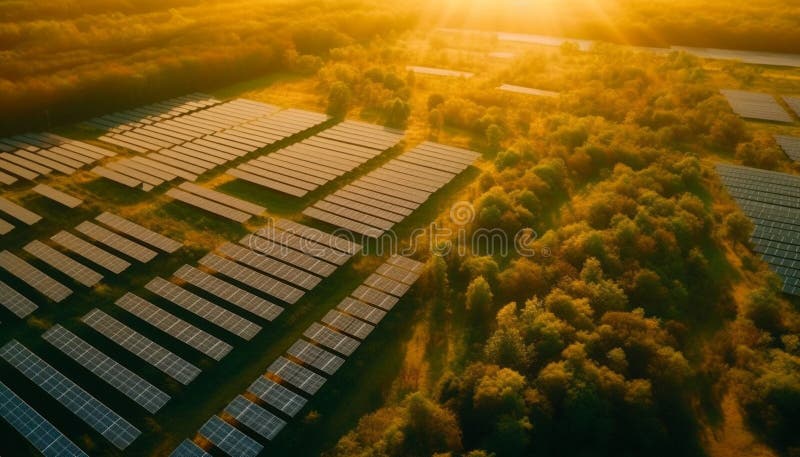 Sunlit Farm Landscape with Solar Panel Technology Generated by AI Stock ...