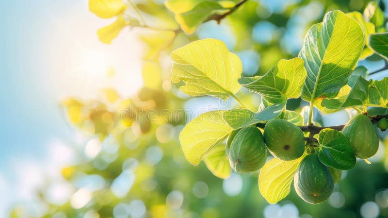 Sunlit Fig Tree with Ripe Figs in Minimalist Style, Serene Composition ...