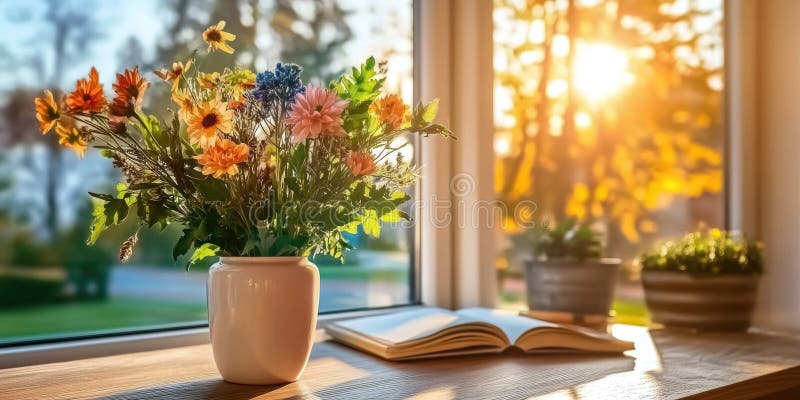Open Window View Nature Vase Flowers Windowsill Ai Generated Stock ...