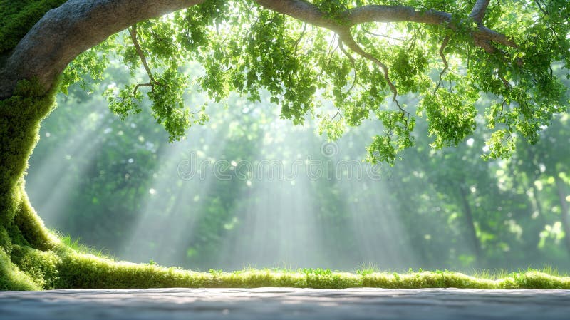 Sunlit Forest Canopy with Lush Greenery and Beaming Light Rays Stock ...