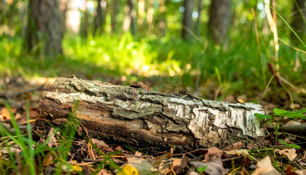 Sunlit Forest Log with Lichen and Moss Stock Illustration - Illustration of details, sunlight ...