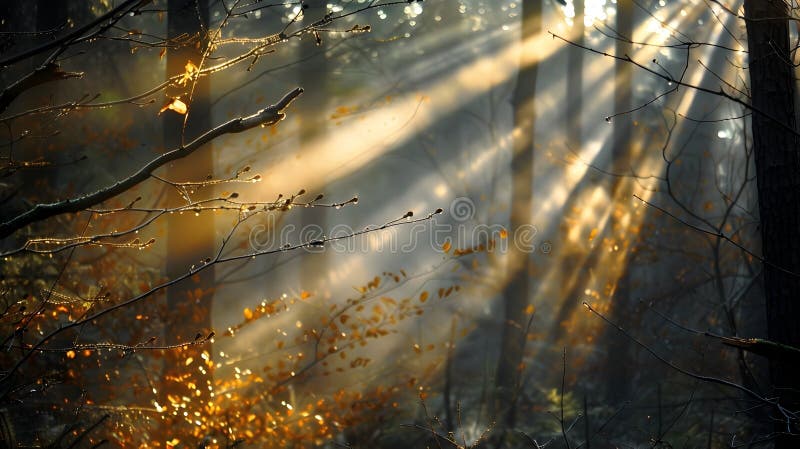 Sunlit Forest Magic Ethereal Atmosphere of Glowing Branches and Dappled ...