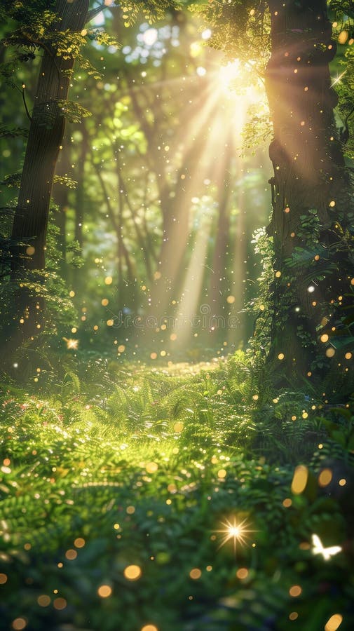 Sunlit Forest with Magical Bright Particles, Atmospheric and Serene ...