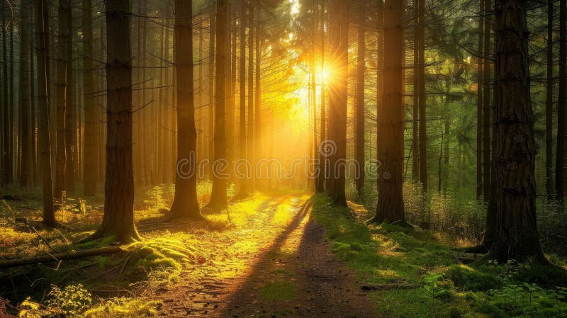 Sunlit Forest Path High Quality Image of Trees and Path with Stunning ...