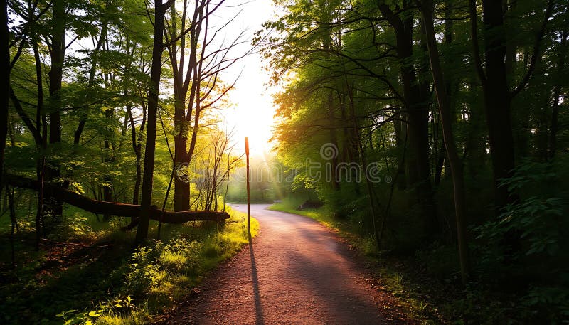 Sunlit Forest Path Leading into a Bright Clearing Ahead Generative AI ...