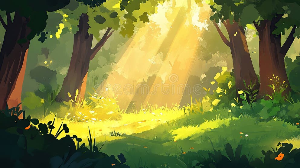Sunlit Forest Path, Magical Background, Game Design Stock Photo - Image ...