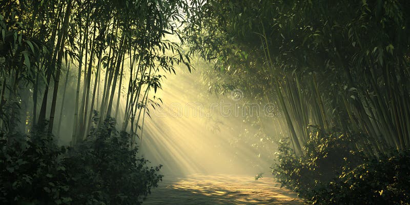 Sunlit Forest Path: Magical Nature Scene Stock Illustration ...