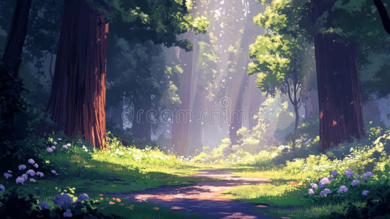 Sunlit Forest Path: Pixel Art Landscape Stock Illustration ...