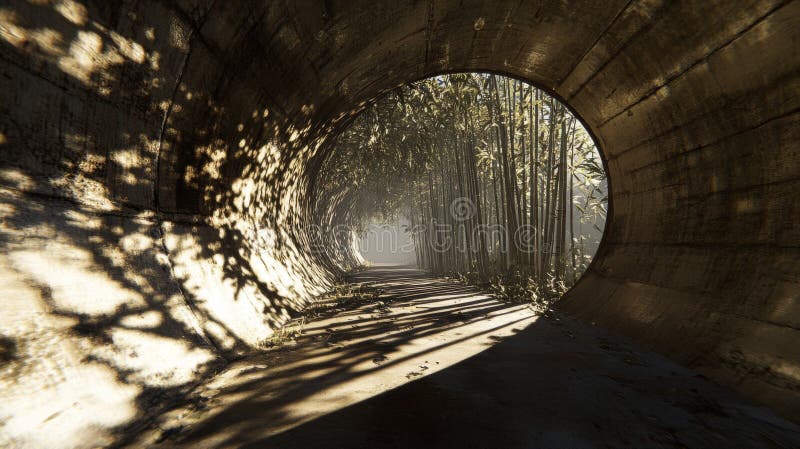 Sunlit Forest Path through a Round Tunnel Stock Illustration ...