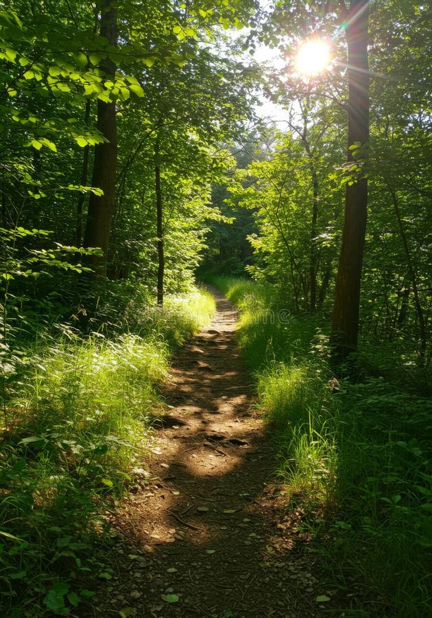 Sunlit Forest Path: a Tranquil Summer Walk Stock Illustration ...