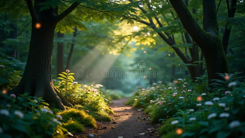 Sunlit Forest Path stock video. Video of peaceful, pathway - 383699157