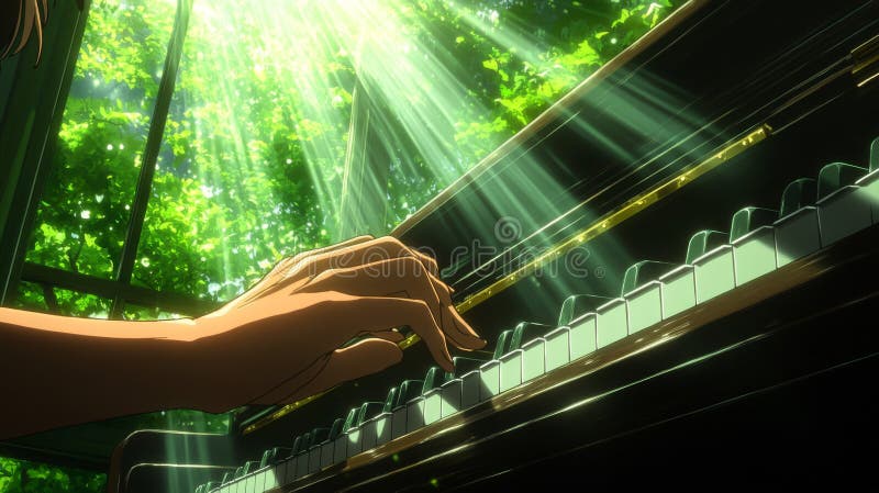 Sunlit Forest Piano: a Serene Musical Scene Stock Illustration ...