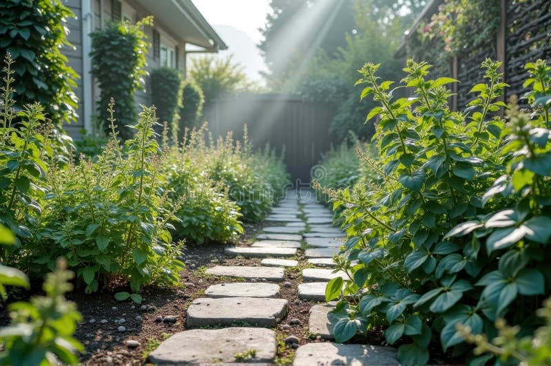 Morning Path Sunlit Stone Walkway Green Landscape Stock Photos - Free ...
