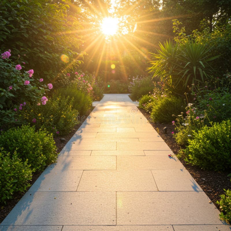 Sunlit Garden Path: a Serene Summer Walkway Stock Illustration ...