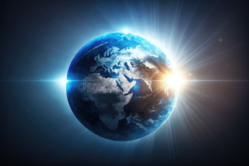 A Sunlit Globe Against a Blue Sky, with Rays of Light Illuminating the ...