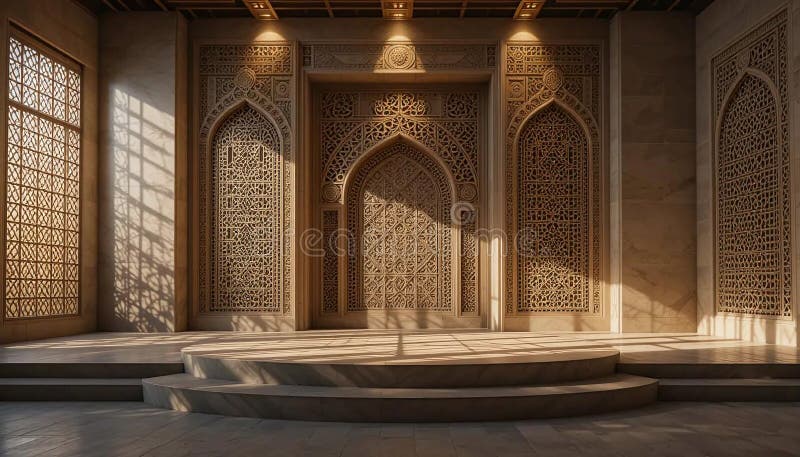 Islamic Architecture Interior Design with Arabic Pattern and Archways ...