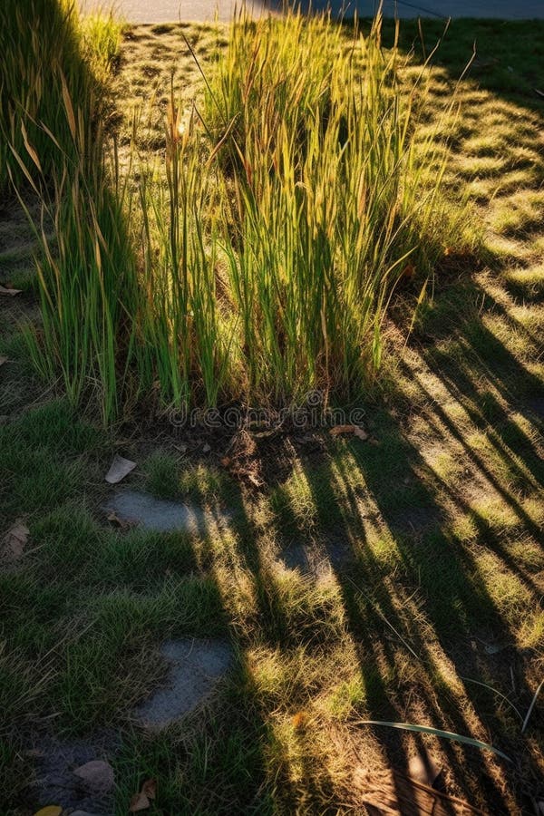 Sunlit Grass Casting Intricate Shadows on the Ground Stock Illustration - Illustration of ...