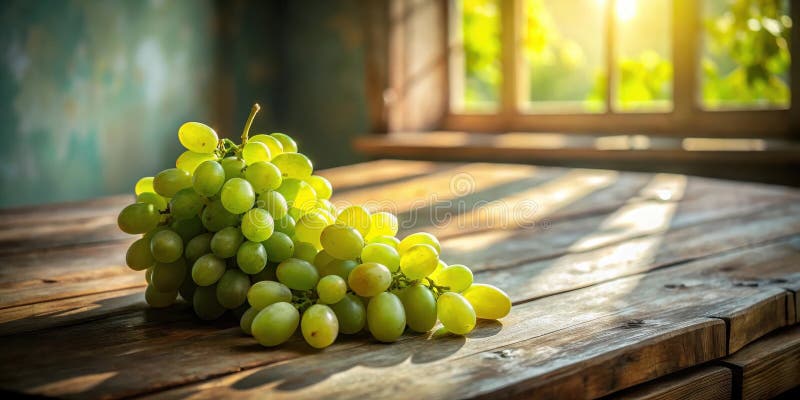 Sunlit Green Grapes Resting on Rustic Wooden Table. Generative AI Stock ...