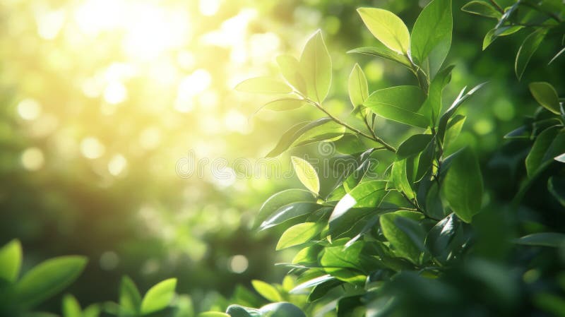 Sunlit Green Leaves in a Forest Setting Stock Illustration ...