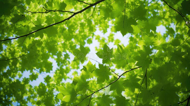 Sunlit green maple leaves stock illustration. Illustration of shadow ...