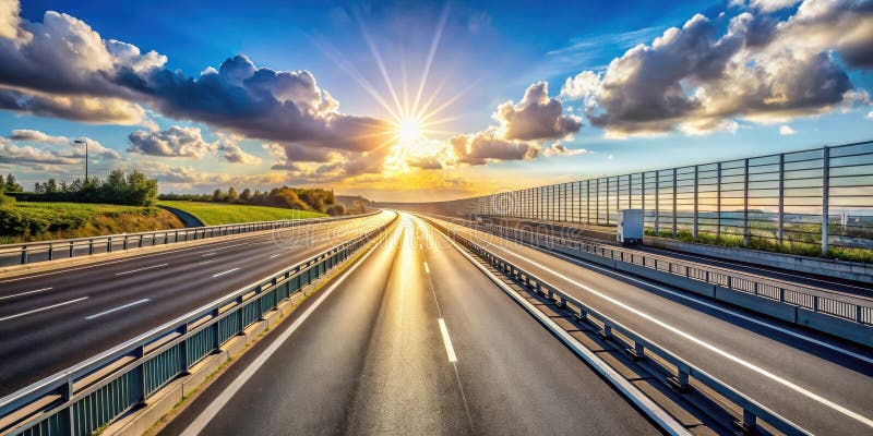 Sunlit Highway at Sunset a Scenic Drive on a Multi-lane Asphalt Road ...