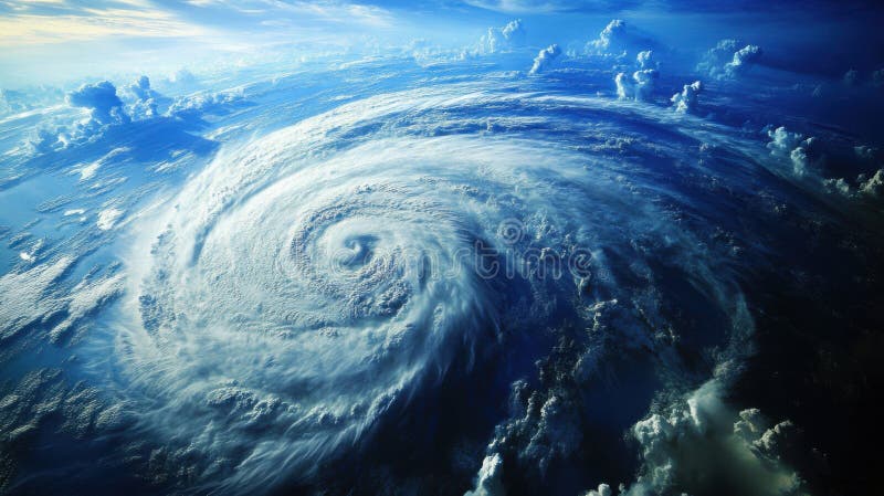 Sunlit Hurricane System Over the Ocean, Realistic Satellite Perspective ...