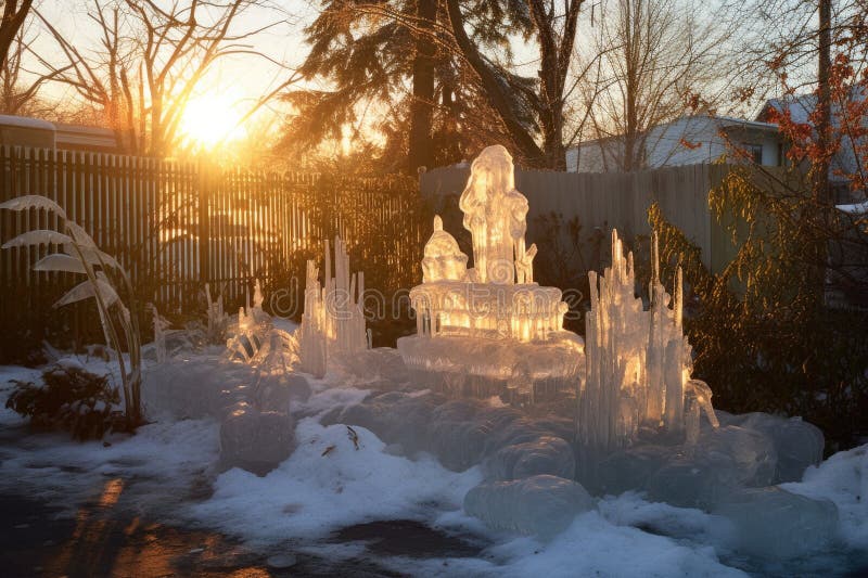 Sunlit Ice Sculpture Garden with Melting Features Stock Illustration ...